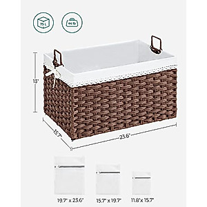 SONGMICS Laundry Basket, Laundry Hamper with 2 Removable Liner Bags & 3 Mesh Laundry Bags, 75L Sturdy Tall Laundry Bin, Freestanding Clothes Hamper with Handles, for Bathroom Dorm, Brown URST375K01