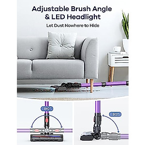 Ganiza Cordless Vacuum Cleaner- 𝟐𝟖𝐊𝐩𝐚 Powerful Suction, 6-in-1 Lightweight Stick Vacuum Cordless with LED Headlight, 40 Min Runtime, Detachable Wand for Hardwood Floor Carpet Pet Hair, Purple