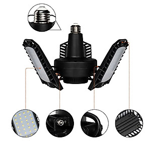 LED Garage Light, Aluminium Radar Motion Sensor Deformable LED Garage Ceiling Lights with Remote Control, 4 Dimmable 90W 9000LM E26/27 Built-in Battery Garage LED Ceiling Lights for Basement, Workshop