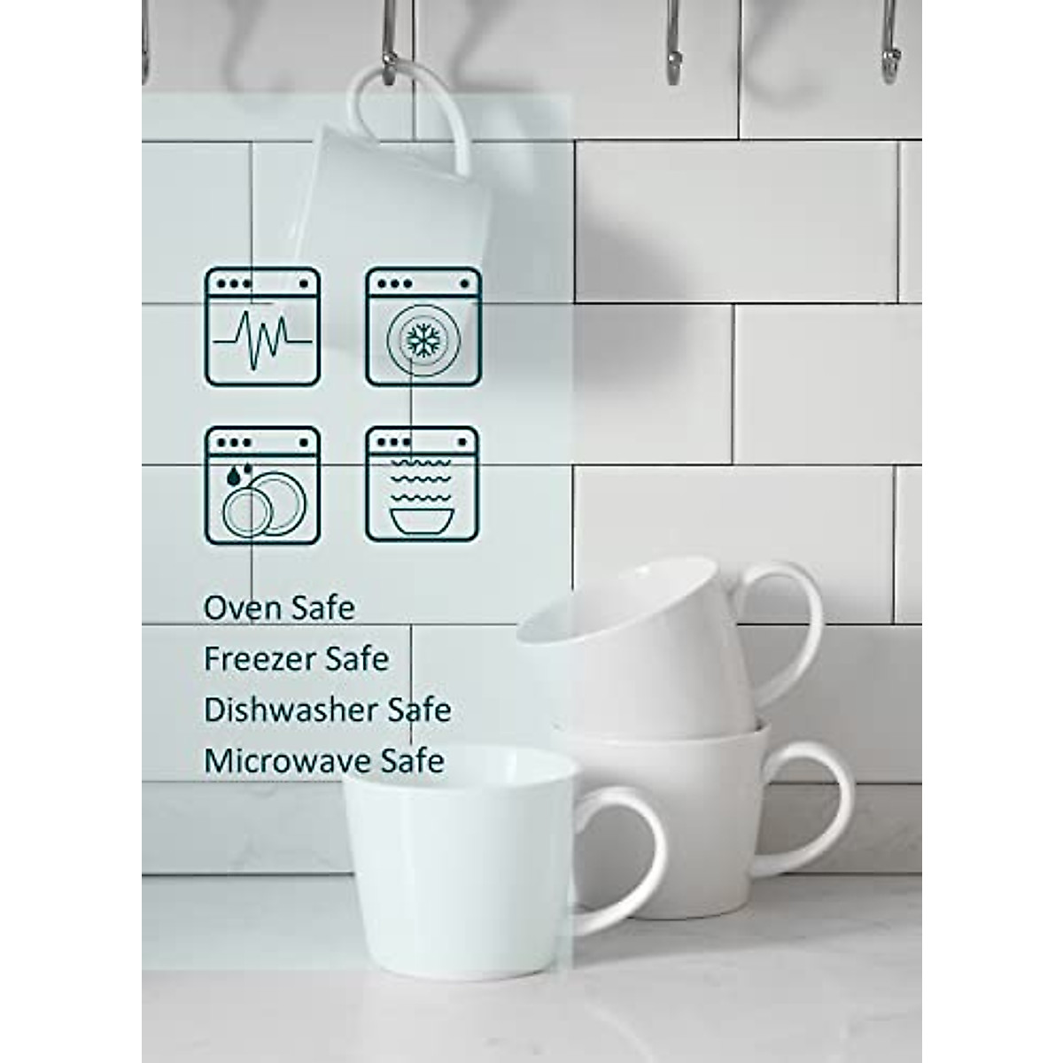 Teocera Coffee Mugs Set of 4, 12 Ounce Coffee Mug Set with Handle for Latte, Cappuccino, Cocoa, Tea - Modern Design Mugs - Gift for Women Men, White