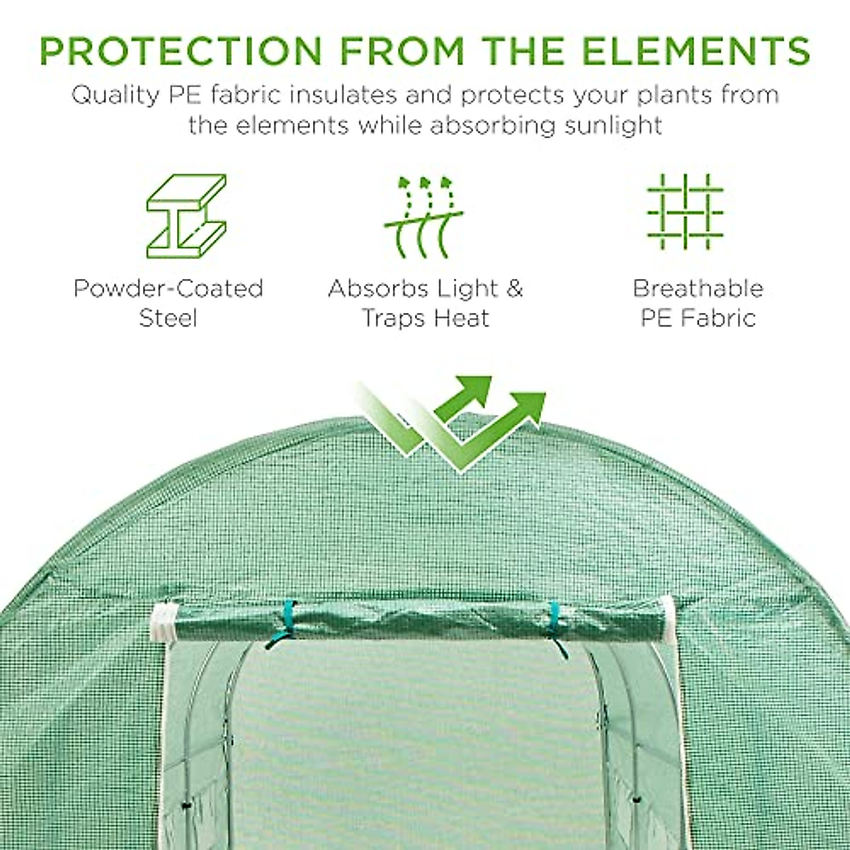 Best Choice Products 15x7x7ft Walk-in Greenhouse Tunnel, Garden Accessory Tent for Backyard, Home Gardening w/ 8 Roll-Up Windows, Zippered Door