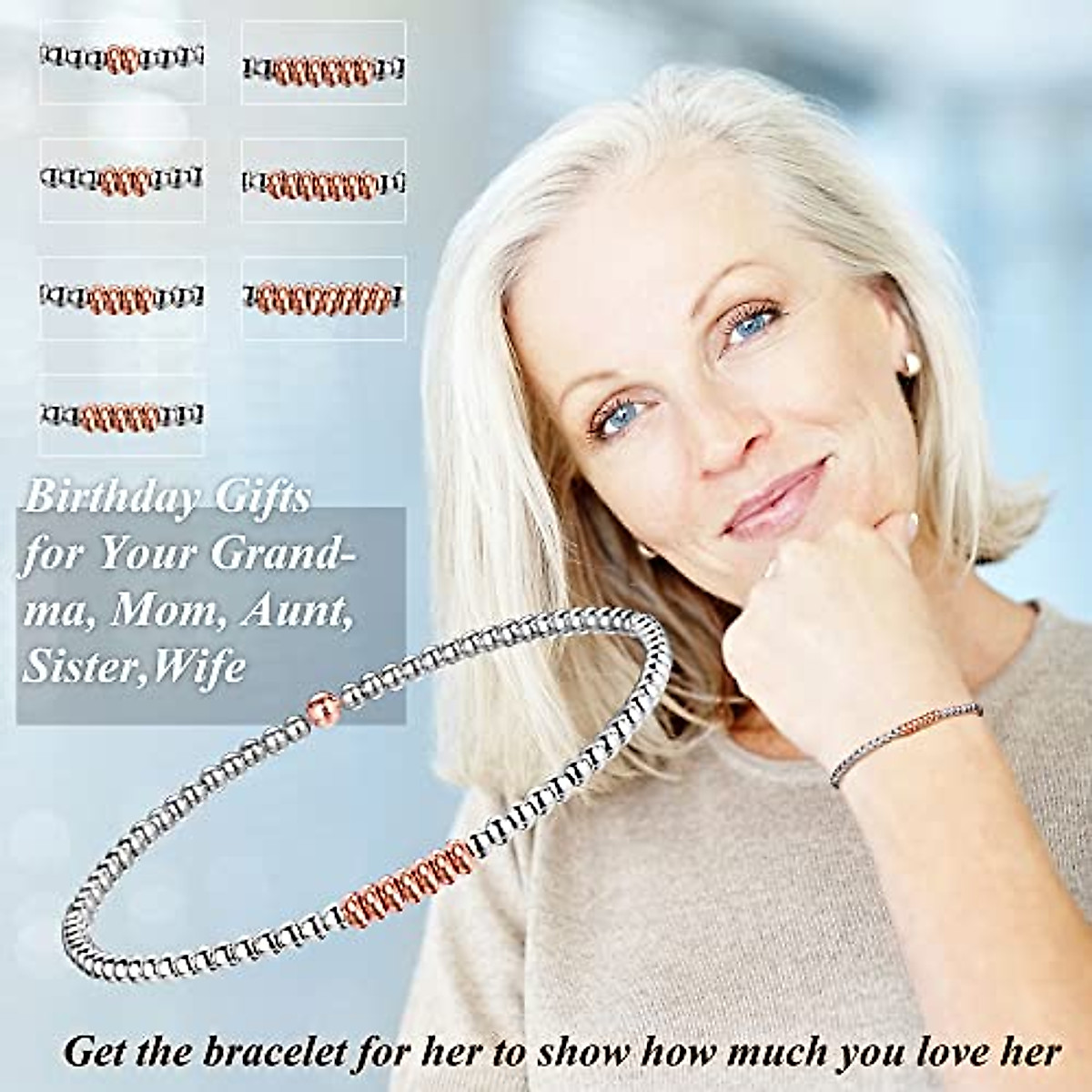 Btysun 80th Birthday Gifts for Grandma Her Stretch Bracelets for Women Rose Gold Bead Grandma Birthday Gifts Thanksgiving Christmas Jewelry