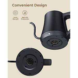 Electric Gooseneck Kettle with Variable Temperature Control,Tea Kettle & Pour Over Coffee Kettle,100% Stainless Steel Inner Lid & Bottom,Quick Heating, Auto Shutoff Anti-dry Protection,1000W-1 L