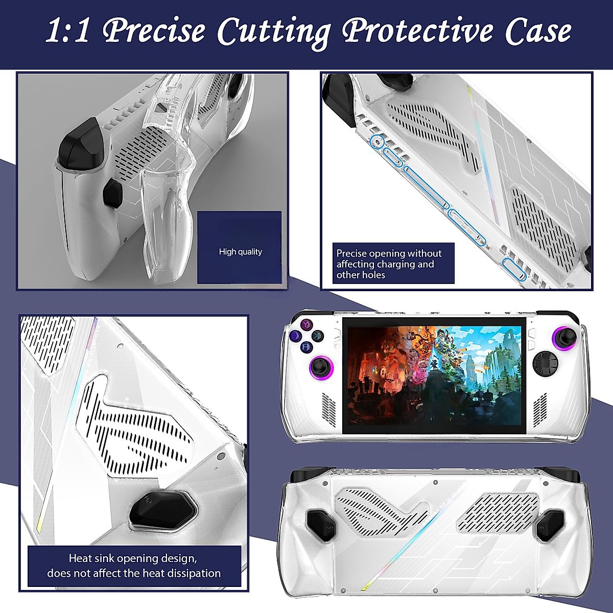 JDGPOKOO 6 in 1 Accessories Kit for Asus Rog Ally, Handheld Case with TPU Clear Protective Case Cover for Rog Ally, Carrying Bag with 2 Pcs Screen Protector for Rog Ally Accessories Bundle