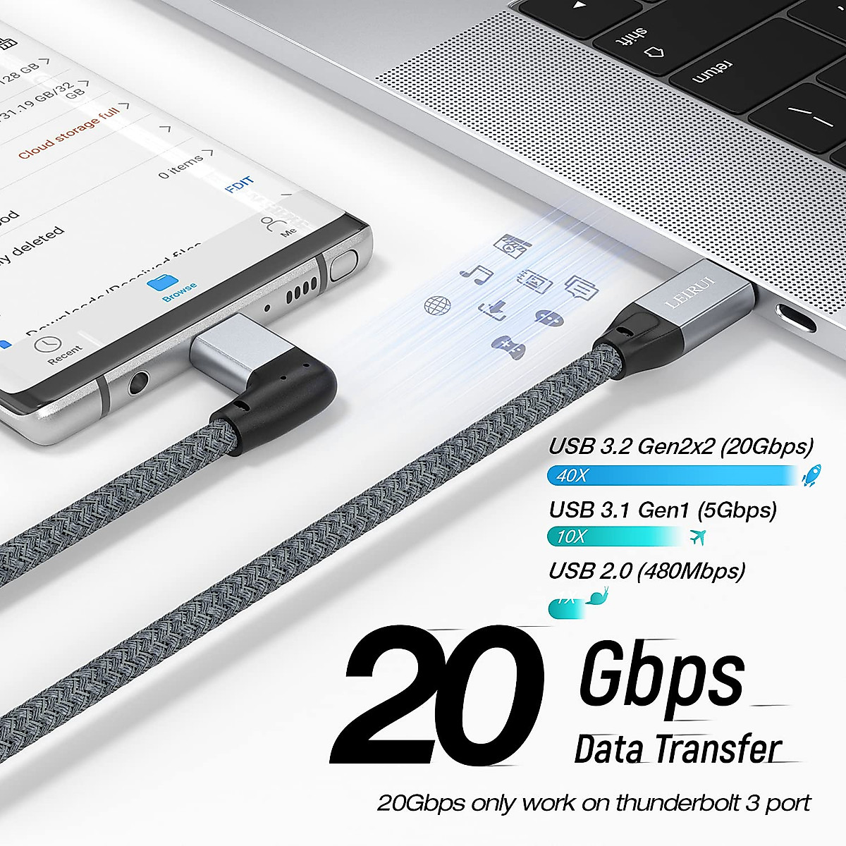 90 Degree USB C to USB C Cable, USB C 3.2 Cable 20Gbps Data Transfer, 4K@60Hz 8K@30Hz Video Right Angle 100W PD Fast Charging Cable with E-Marker for Thunderbolt 3/4, MacBook Pro, iPad Pro, Galaxy S20