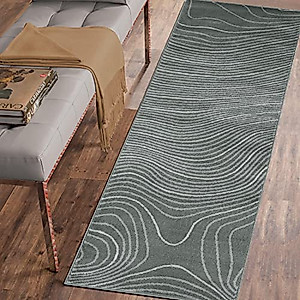 SUPERIOR Indoor Runner Rug, Modern Abstract Decor for Living/Dining Room, Office, Bedroom, Entryway, Kitchen, Dorm, Playroom, Hardwood Floor Throw, Jute Backing, Veer Collection, 2' 7" x 8', Slate