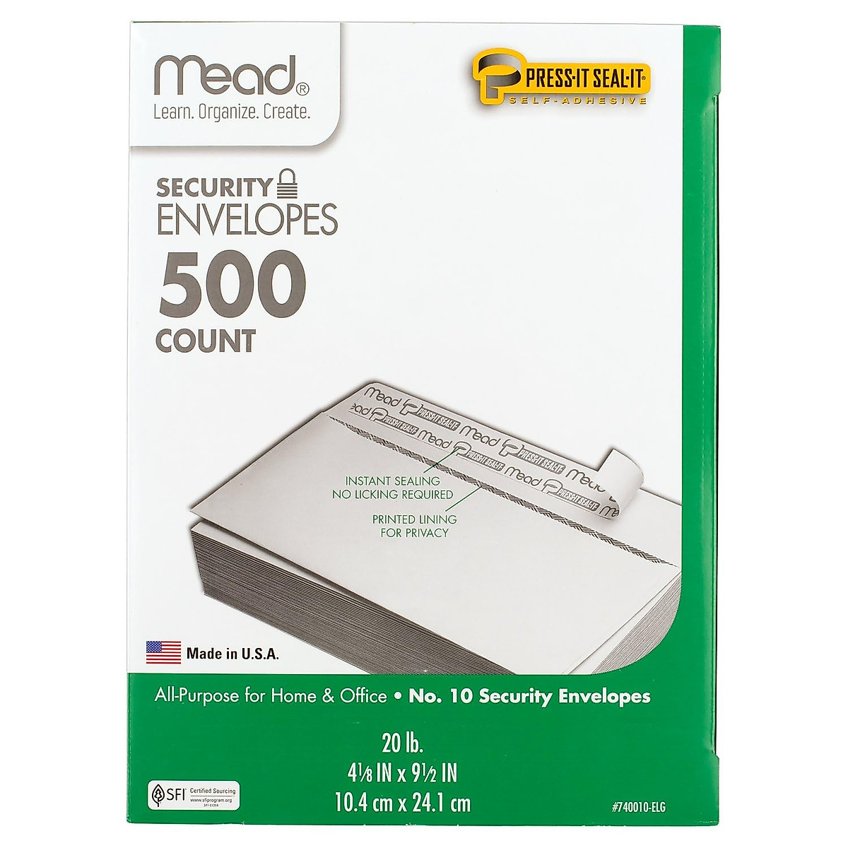 Mead Security Envelopes Self Seal #10 - Windowless Mailing Envelopes - 4 1/8 x 9.5'' - 500 Pack, (TRTAZ11A-102021-v1)