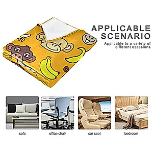 Soft Fleece Blanket, Monkey Love Banana Warm Cozy Plush Blanket, Fluffy Faux Fur Throw Blanket, Large Furry Blanket for Bed Chair Sofa Couch Bedroom 50" x 60"