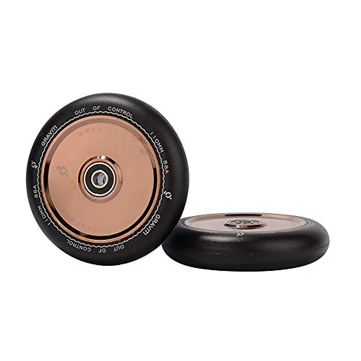 Graviti Pro Scooter Wheel 1 Pair 110mm Hollow Wheels with Abec 9 Bearings for MGP/Razor/Lucky/Envy/Vokul Scooter (2pcs) (Black PU Chrome Brown Core)