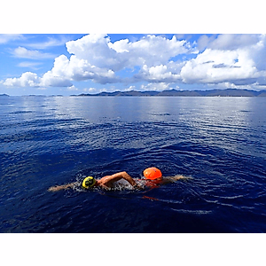 New Wave Swim Buoy - Swim Safety Float and Drybag for Open Water Swimmers, Triathletes, Kayakers and Snorkelers, Highly Visible Buoy Float for Safe Swim Training (Orange-PVC Large-20 Liter)