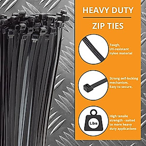 GTSE 14 Inch Black Heavy Duty Zip Ties, 100 Pack, 120lb Strength, UV Resistant Nylon Cable Ties, Self-Locking 14" Tie Wraps