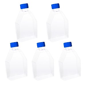 CryoKing Cell Culture Flasks, Sterile Plastic Tissue Culture Bottle with Filter Cap, 75cm² Culture Area, TC Treated, 25ml Working Volume, Pack of 5