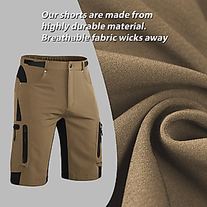 Ally Mens Mountain Bike Shorts 4D Padded Baggy Bicycle Cycling Biking Bike Shorts Lightweight Loose-fit (Khaki, Medium)