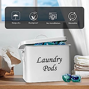 Laundry Pods Container, 3.8Qt Hold 88 Laundry Pods Storage Holder, White Laundry Storage Container White Rustic Tin Laundry Room Organizing Box Reusable Farmhouse Decoration