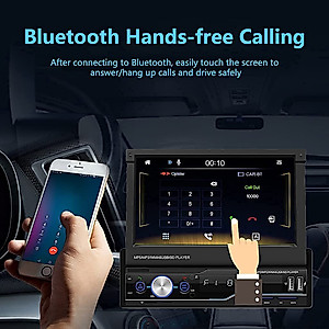 7 Inch Single Din Car Stereo, Apple Carplay Android Auto Flip Out Car Touchscreen Radio with Bluetooth,Mirror Link,Backup Camera, USB/AUX Input,AM/FM