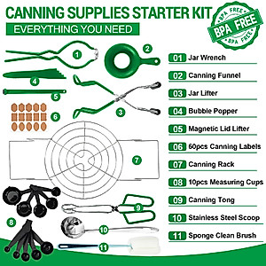Canning Supplies Starter Kit, All-in-one Canning Kit with Rack, Home Canning Set Canning Accessories Canning Equipment and Supplies for Beginners and Enthusiasts