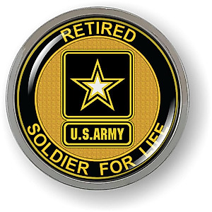 [Officially Licensed Product] - U.S. Army Retired Soldier for Life 3D Domed CAR Emblem Badge Sticker Round Chrome Metal Round Bezel