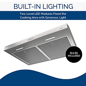 Broan- NuTone BCDF130SS Glacier Convertible Range Hood Light Exhaust Fan for Under Cabinet Stainless Steel, 375 Max Blower CFM, 30-Inch