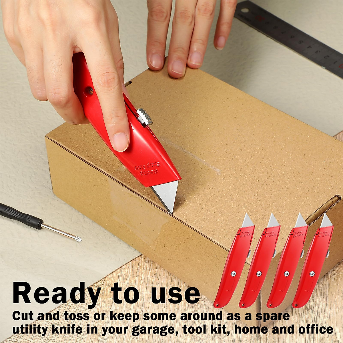 Reginary 40 Pcs Box Cutter Bulk Utility Knife Heavy Duty Retractable Knife Sturdy Aluminum Box Cutter Safety Razor Knife for Ropes, Boxes, Cartons, Plastics, DIY and Cardboard