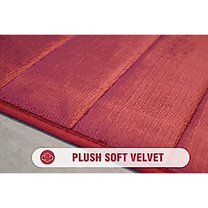 SUYAOVO Striped Memory Foam Bathroom Rug Mat, Non-Slip, Soft and Absorbent Thick Bath Carpets, Machine Washable Bath Rugs for Bathroom Floor, Tub, and Shower (Dark Red, 20x32 inches)