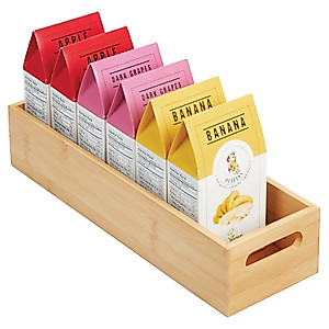 mDesign Slim Bamboo Kitchen Cabinet & Fridge Drawer Organizer Tray - Storage Bin for Cutlery, Serving Spoons, Cooking Utensils, Gadgets - 4.6 inches Wide - 6 Pack - Natural Wood Finish