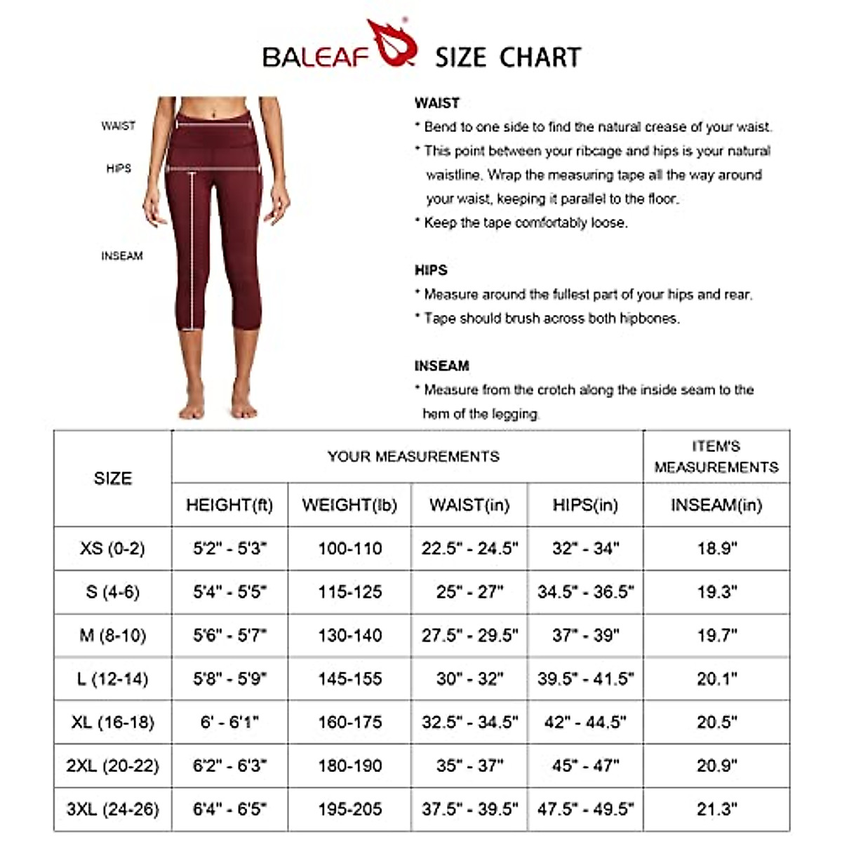 BALEAF Women's Capri Leggings Workout Yoga Running Capris High Waisted Pull On Cropped Leggings with Pockets Black M