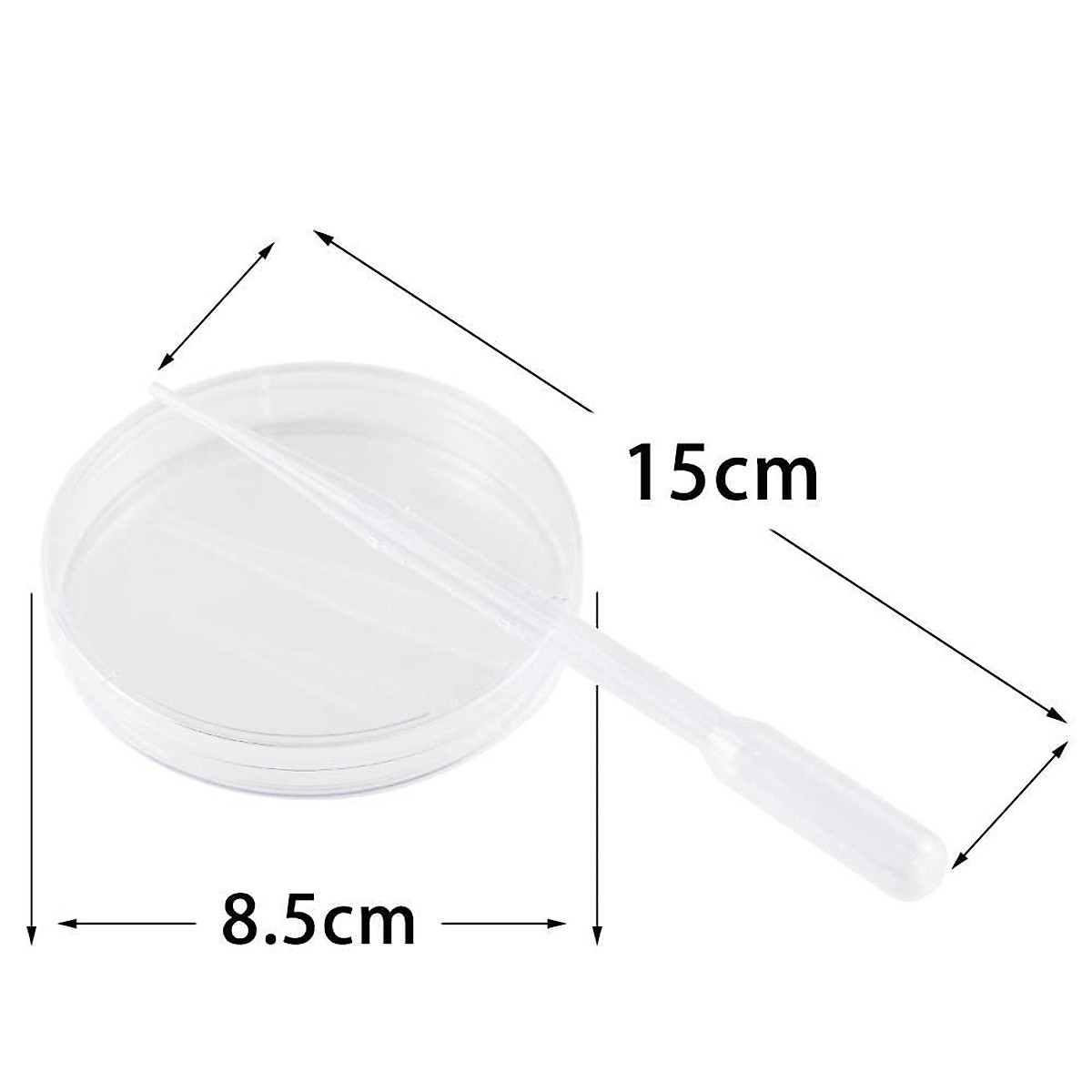 MEETOOT 10pcs Disposable Plastic Petri Dish 90x15mm with 5 2ml Thickened Plastic Transfer Pipettes for School Science Fair Project and Party