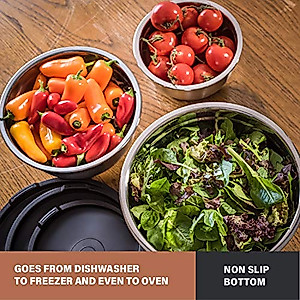 Bellemain Stainless Steel Non-Slip Mixing Bowls with Lids (3 Piece, Silver/Black)