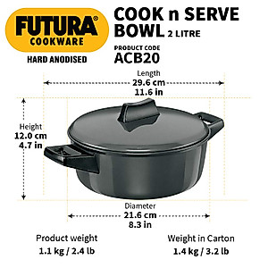 Hawkins/Futura L62 Hard Anodised Cook and Serve Stewpot/Bowl, 2-Liter,Gray,Medium