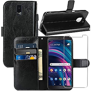 YJROP for Blu View 3 Case, for Blu View 3 B140DL Wallet Case, with Screen Protector,PU Leather Wrist Strap Card Slots Shockproof Protective Flip Cover Phone Case for Blu View 3 B140DL, Black