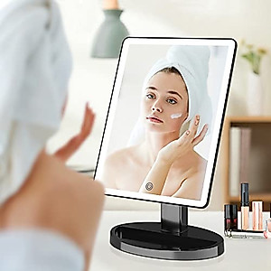 COSMIRROR Large Lighted Makeup Mirror, 14.5in x 9in, 88 LED Lights, 10X Magnification, Touch Sensor Dimming, 360 Rotation Tabletop Personal Beauty Light Up Mirror