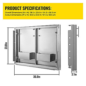 Mophorn BBQ Access Double Door 36W x 23H Inch BBQ Door Stainless Steel with Storage Outdoor Kitchen Doors for Commercial BBQ Island