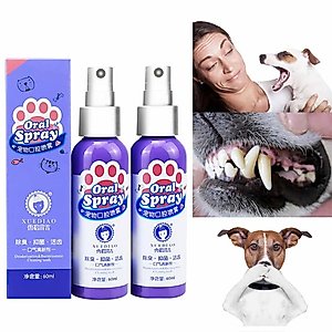 2 Pack Dog Breath Freshener Pet Dental Spray, Remove Plaque & Tartar Buildup Clean Teeth Without Brushing or Rinsing, Clean Dog and Cat Bad Breath Easy to Use, 4 Ounces