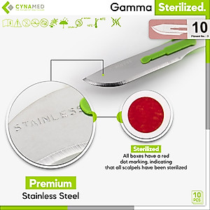 Disposable Scalpel with Plastic Handle - Sterile Single Blade Razor for Dermaplaning, Dissection, Podiatry, Professional Grooming, Acne Removal - Surgical Stainless Steel Tool - Box of 10 (No.10)