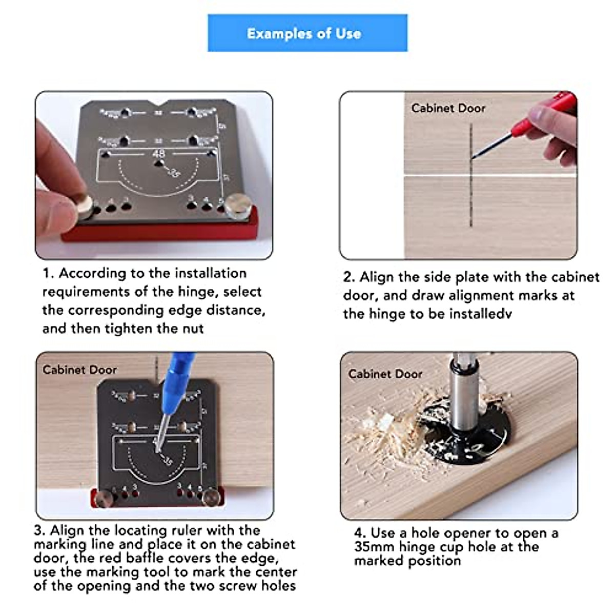 Stainless Steel Cup Style Concealed Hinge Jig with Clamp,35mm Drilling Guide Hole Punch Locator Kit for Cabinet Door Hinges Inset Improve Mounting Efficiency (S)