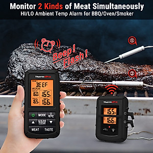 ThermoPro TP20B Black 500FT Wireless Meat Thermometer with Dual Meat Probe, Digital Cooking Food Meat Thermometer Wireless for Smoker BBQ Grill Thermometer, NSF Certified