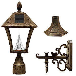 Gama Sonic GS-106FPW-WB Baytown Lamp, Outdoor Solar Light, Pole Pier & Wall Mount Kits, Warm & Bright White LED, Weathered Bronze
