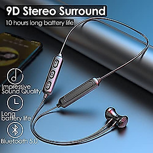 INTAX - Bluetooth 5.0 Wireless Neckband Headphones, 10 hrs Play time, Noise Cancelling, Fast Pairing, Waterproof, 9D Stereo Surround Bluetooth 5.0, Black