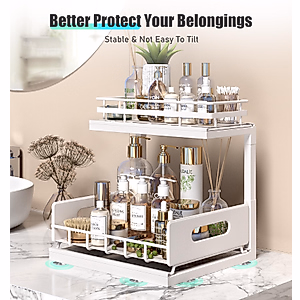 Biboraya 2 Pack Under Sink Organizers And Storage Height Adjustable,2-Tier Under Cabinet Pull Out Shelf,Multi-Use Slide Out Drawer For Kitchen Bathroom Laundry Room-White(Patent Pending)