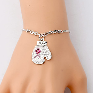 HOLLP Breast Cancer Awareness Bracelet Fight The Cancer Recovery Jewelry Cancer Survivor Gift for Women (Rose Red-S)