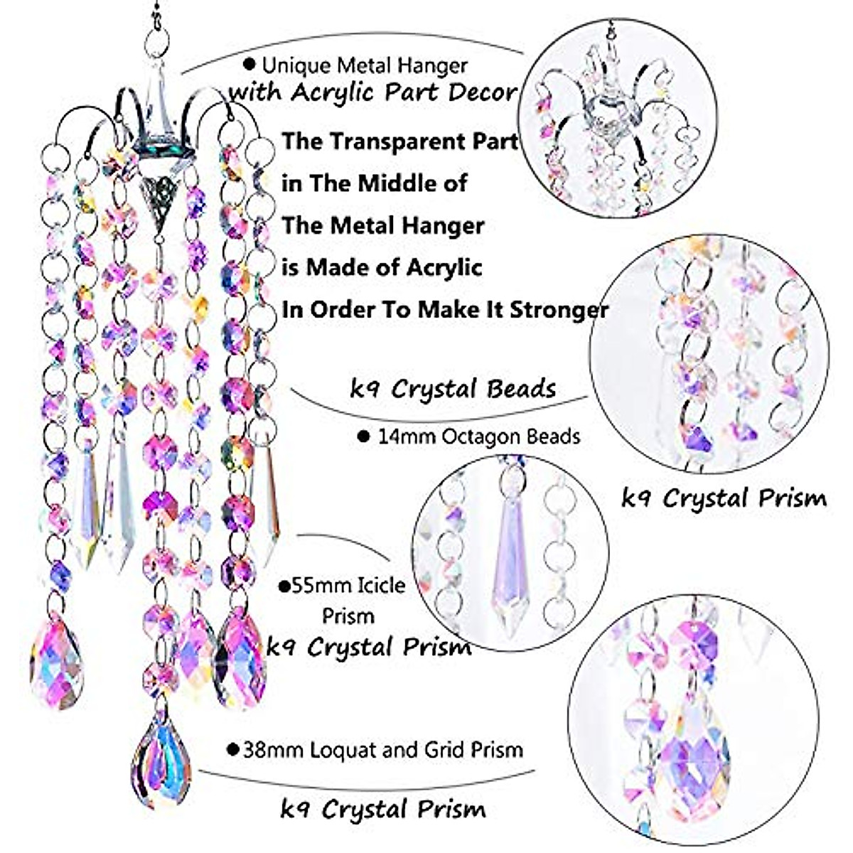 H&D HYALINE & DORA Chandelier Wind Chimes AB Coating Crystal Prisms Hanging Suncatcher Pendant Home Decor Gifts