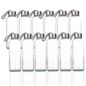 SureSave Glass Water Bottles with Stainless Steel Lids and Sleeves | 16 Oz Reusable Glass Bottles with Carrying Loop for Eco-Friendly Travel Drinks and Beverages (12 Pack)