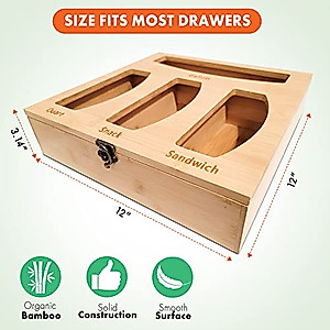 Dharmagic Kitchen Organization and Storage for Drawer Wood Kitchen Food Baggie Dispenser Box Plastic Bag Holder Compatible with Gallon, Quart, Sandwich & Snack Bags from Most Brands Ziplock