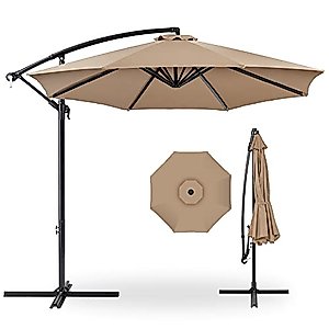 Best Choice Products 10ft Offset Hanging Market Patio Umbrella w/Easy Tilt Adjustment, Polyester Shade, 8 Ribs for Backyard, Poolside, Lawn and Garden - Tan
