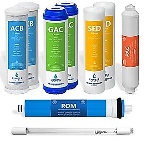 Express Water – 1 Year Ultraviolet Reverse Osmosis System Replacement Filter Set – 9 Filters with 100 GPD RO Membrane – 10 inch Size Water Filters