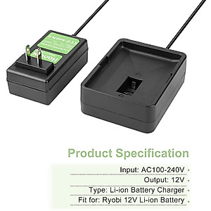 Hanaix 12V 3Ah Lithium Battery and Charger Compatible with RYOBI CB120L CB121L BPL-1220 130503001 130503005 (NOT for CB120N) for RYOBI 12V Lithium Battery