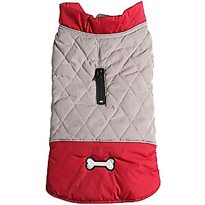 Vecomfy Reversible Dog Coats for Small Dogs Waterproof Warm Dog Jacket for Cold Winter,Red and Grey M