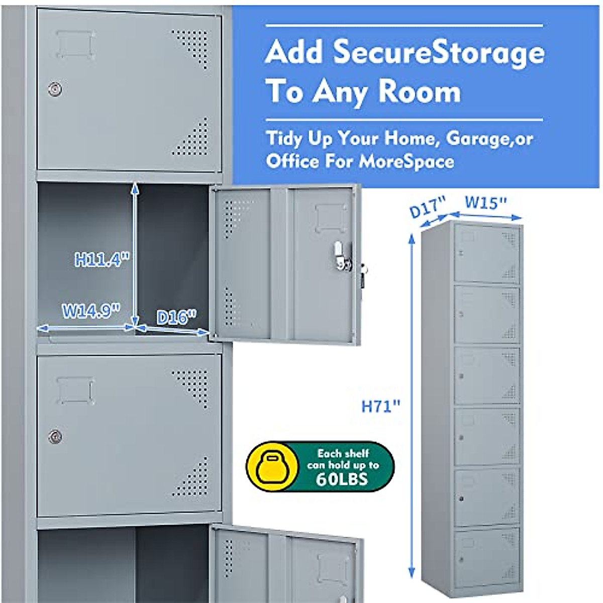 Yizosh Tall 6-Door Metal Locker | Secure Storage Cabinet