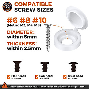 Plastic Hinged Screw Cover Caps, HNYYZL Screw Caps 150 PCS White, Folding Screw Cover Cap, Snap Washer Covers Flip Tops for Covering Screw Heads, Screw Protection (M)