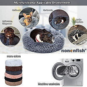 Small Dog Bed Calming Dogs Bed for Small Dogs Anti-Anxiety Puppy Bed Machine Washable Fluffy Luxury Anti-Slip Waterproof Mute Base Warming Cozy Soft Pet Round Bed